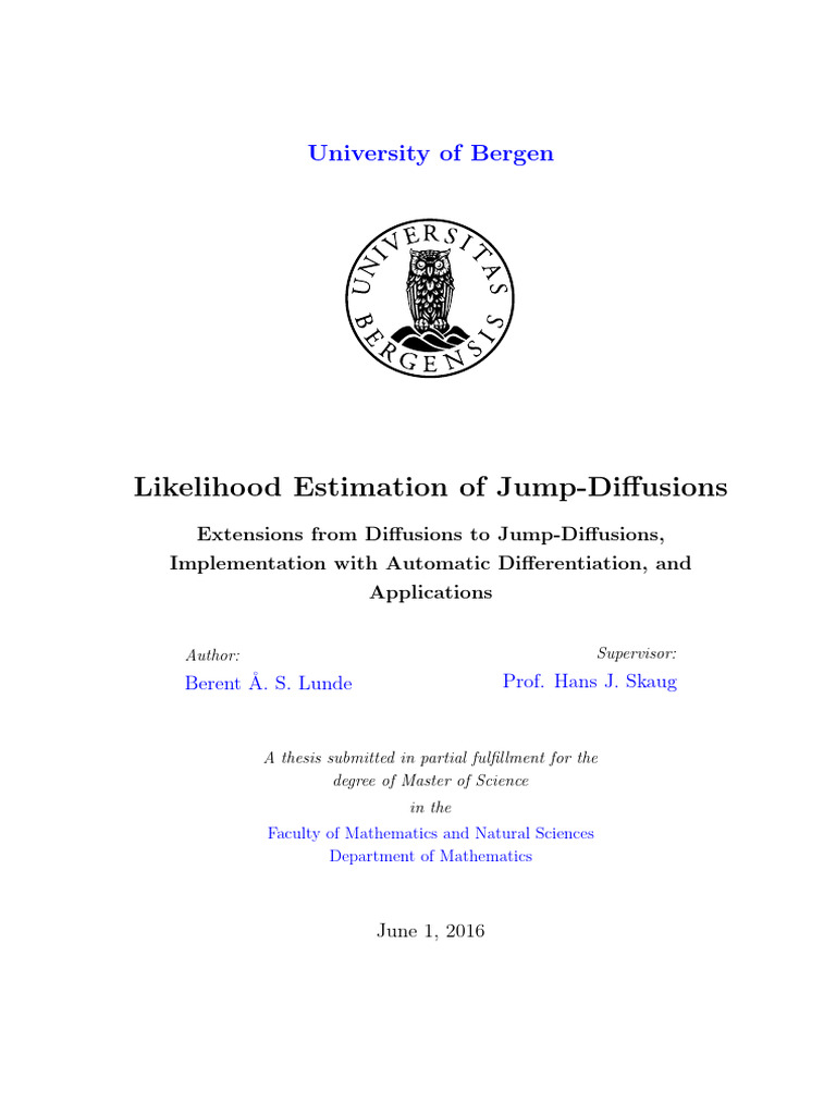 Likelihood Estimation of Jump-Diffusions | PDF | Stochastic Differential Equation | Applied ...