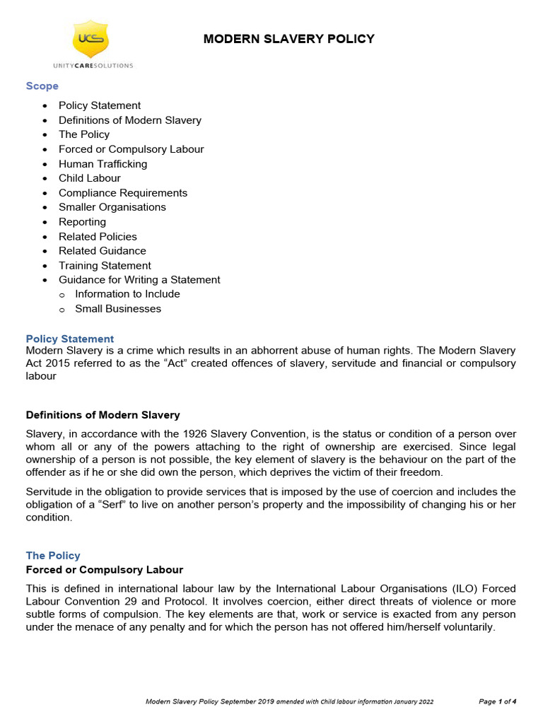 Modern Slavery Policy January 2022 | PDF | Human Trafficking ...