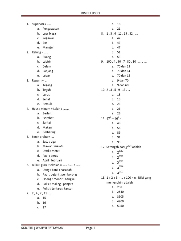 SKD TIU Part 1 | PDF