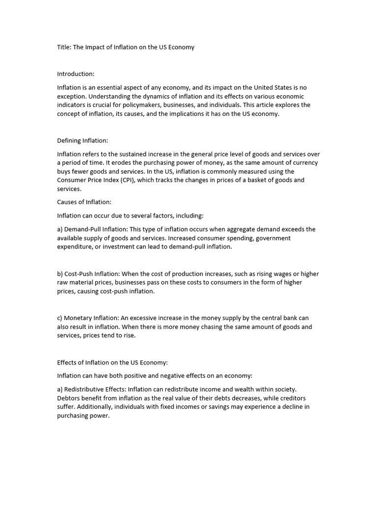 Inflation's Effects on the US Economy | PDF | Inflation | Fiscal Policy