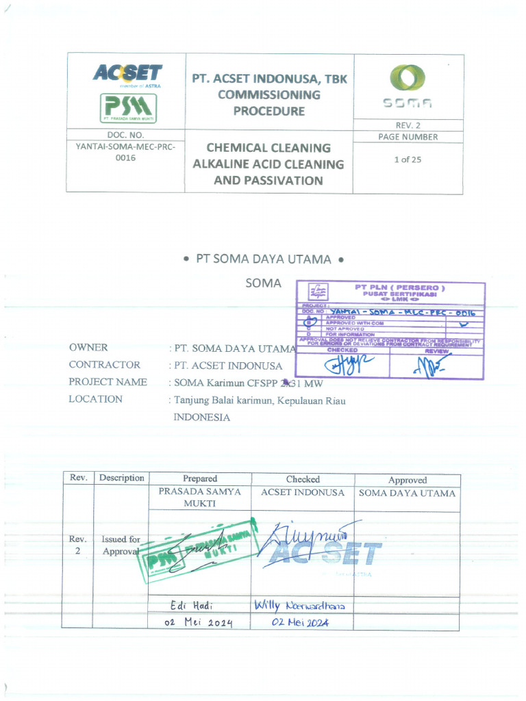 YANTAI-SOMA-MEC-PRC-0016 - Chemical Cleaning Alkaline Acid Cleaning and Passivation | PDF
