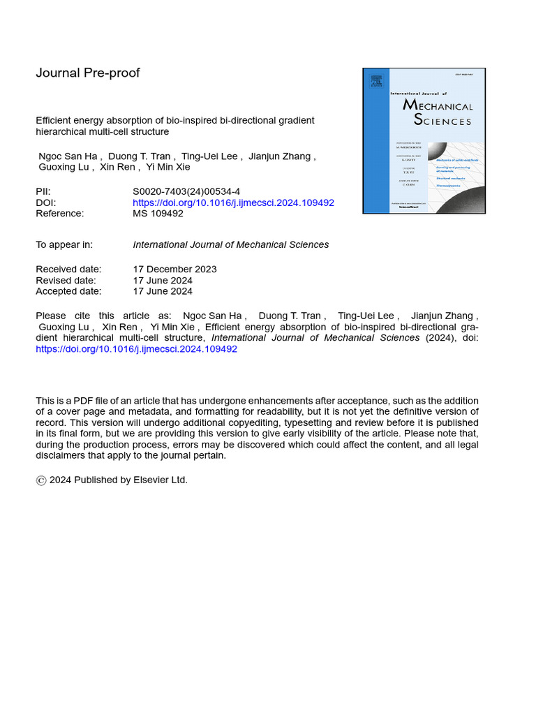 Efficient Energy Absorption of Bio-Inspired Bi-Directional Gradient Hierarchical Multi-Cell ...