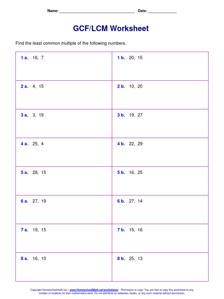GCF_LCM_Worksheet | PDF | Government Information | Social Information ...