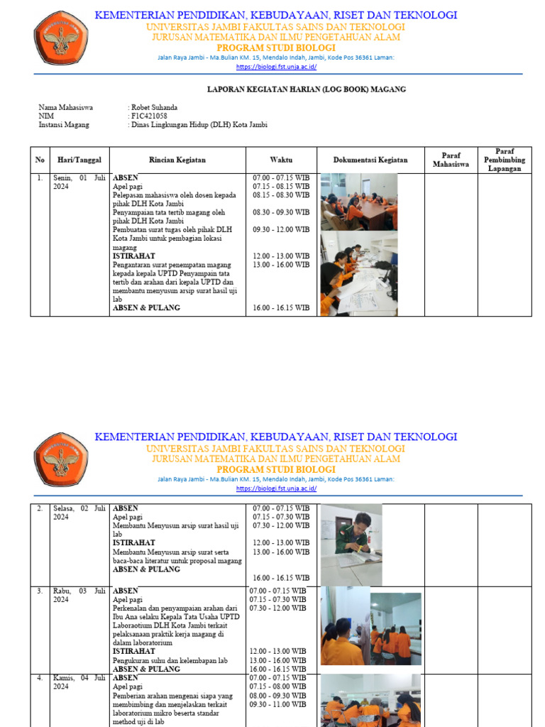 Log Book Magang Robet Suhanda | PDF