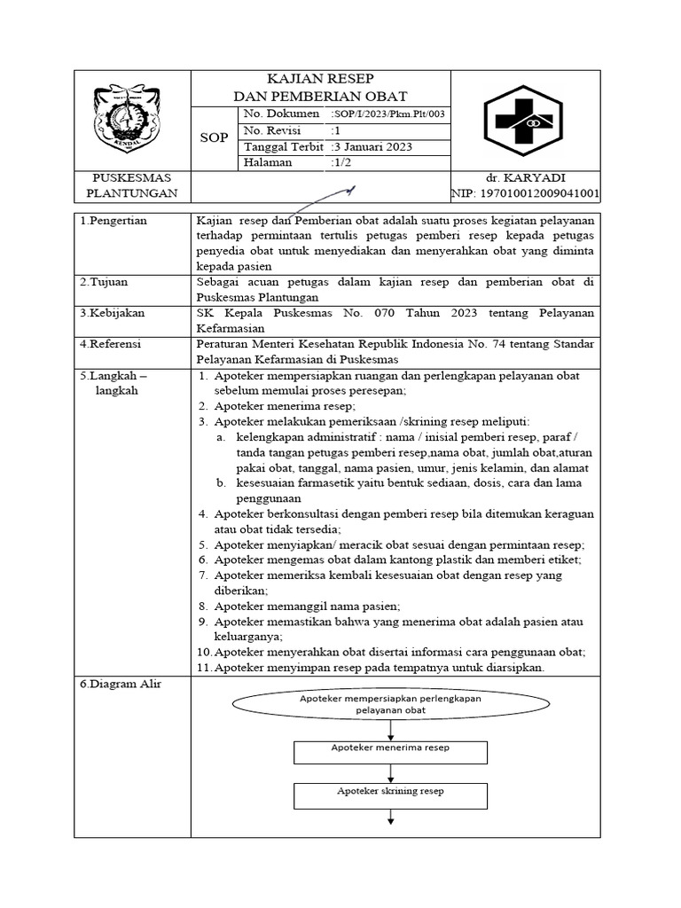 003 Sop Kajian Resep Dan Pemberian Obat | PDF | Kesehatan Holistik