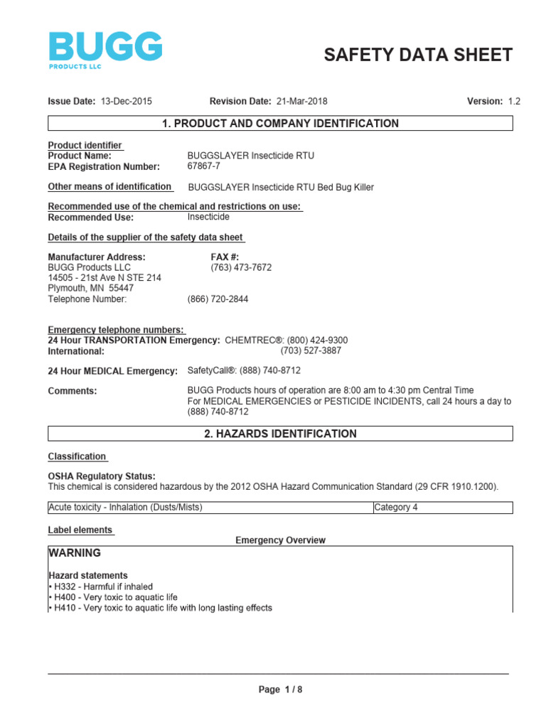 Insecticide RTU SDS V1.2 | PDF | Personal Protective Equipment | Superfund