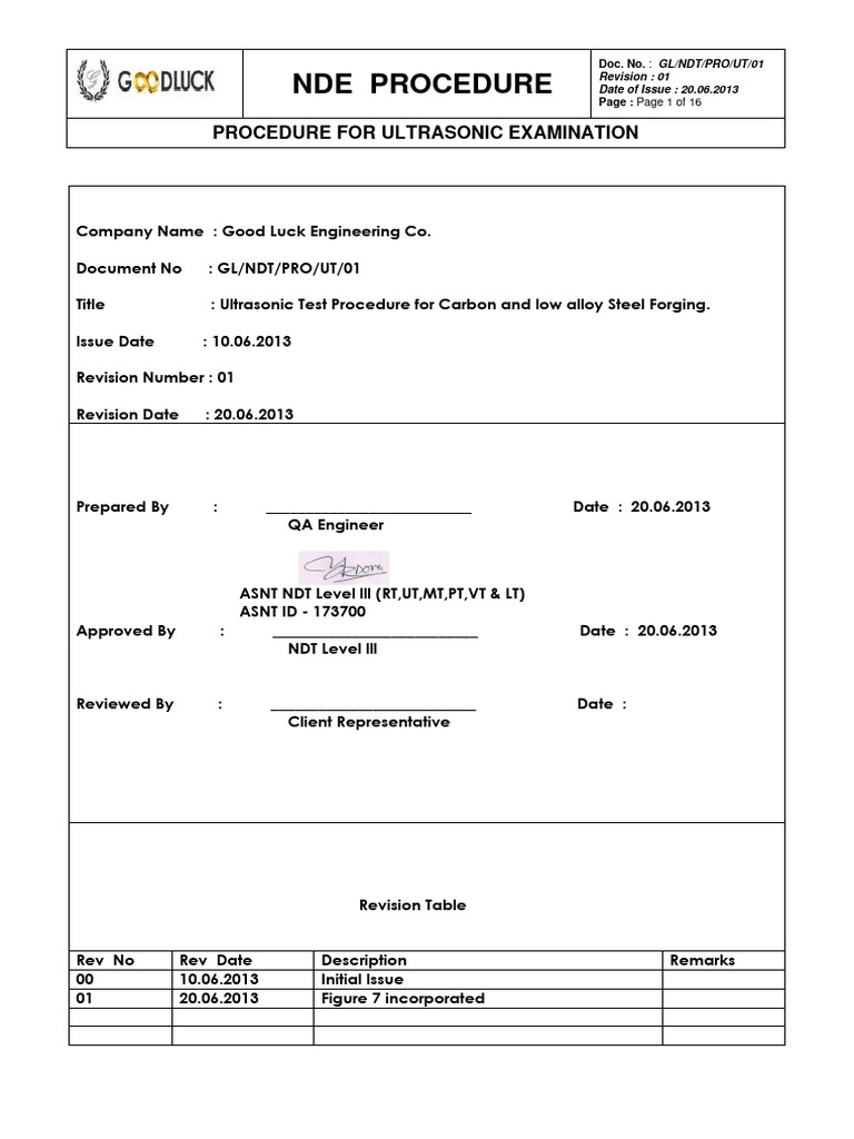 Ultrasonic Test Procedure Goodluck | PDF | Nondestructive Testing ...