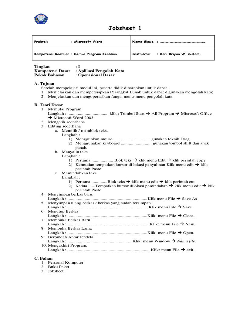 Jobsheet Informatika Kelas X | PDF | Seni