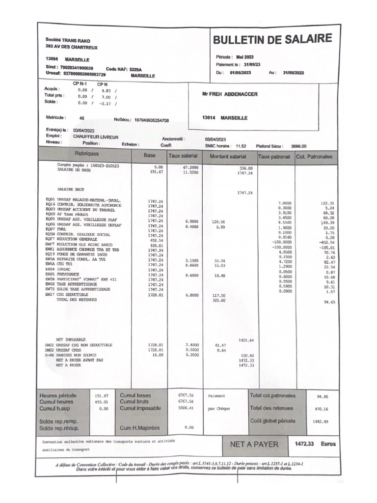 Bulletin de Salaire | PDF