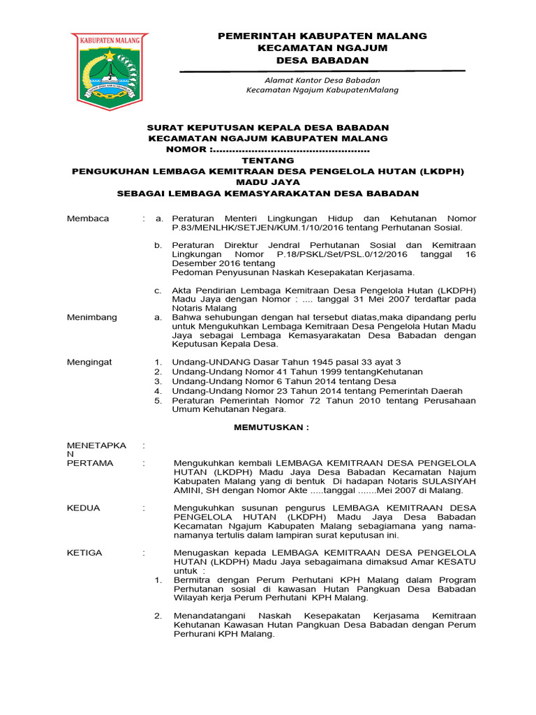 Pengukuhan LKDPH Madu Jaya Desa Babadan | PDF