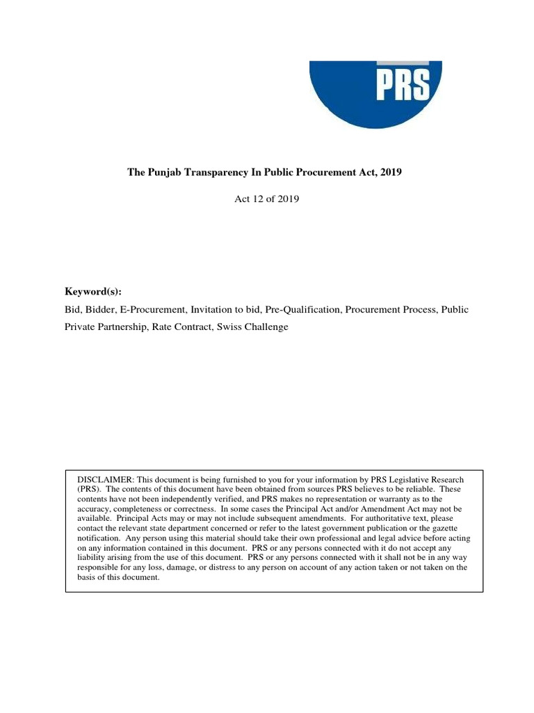 PB Transperancy in Public Procurement Act 2019 | PDF | Procurement | Goods