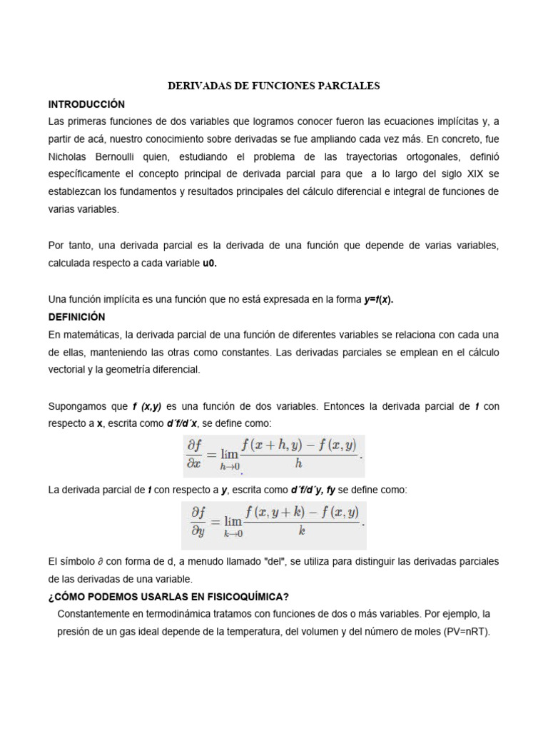Derivadas Parciales 1 | PDF | Variable (Matemáticas) | Derivado