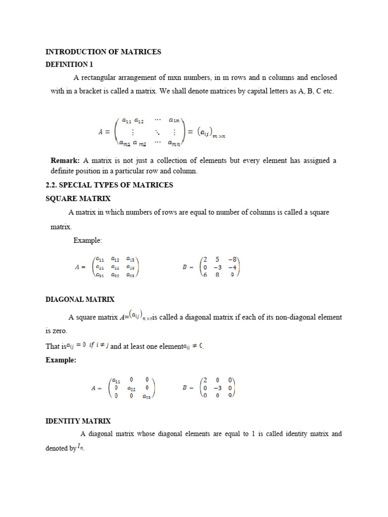 Matrix Introduction Pdf Matrix Mathematics Determinant