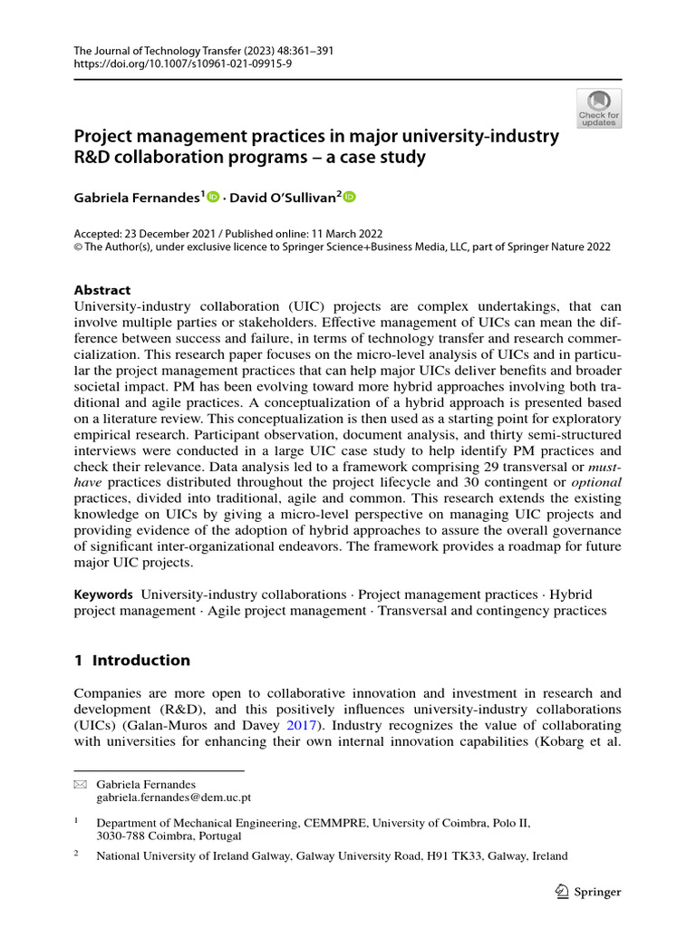 Project Management Practices in Major University Industry R&D ...