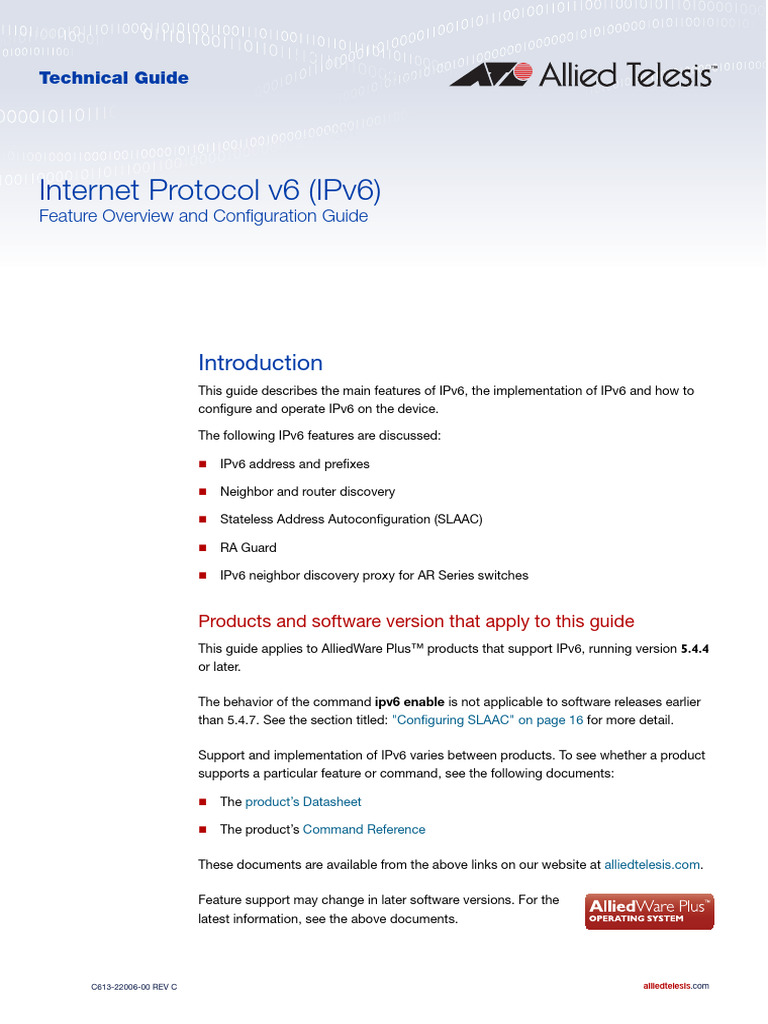 Ipv6 Feature Config Guide Rev C | PDF | I Pv6 | Internet Protocols