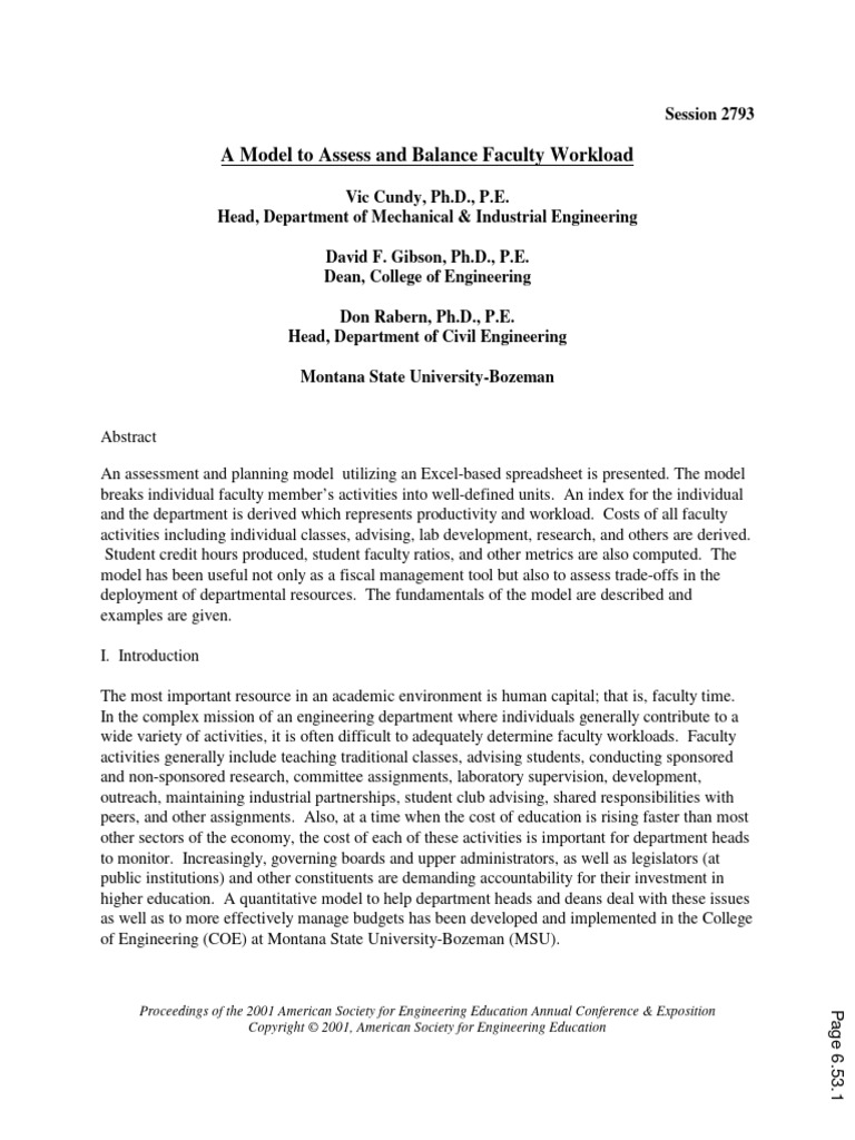 A Model To Assess and Balance Faculty Workload | PDF | Course Credit ...