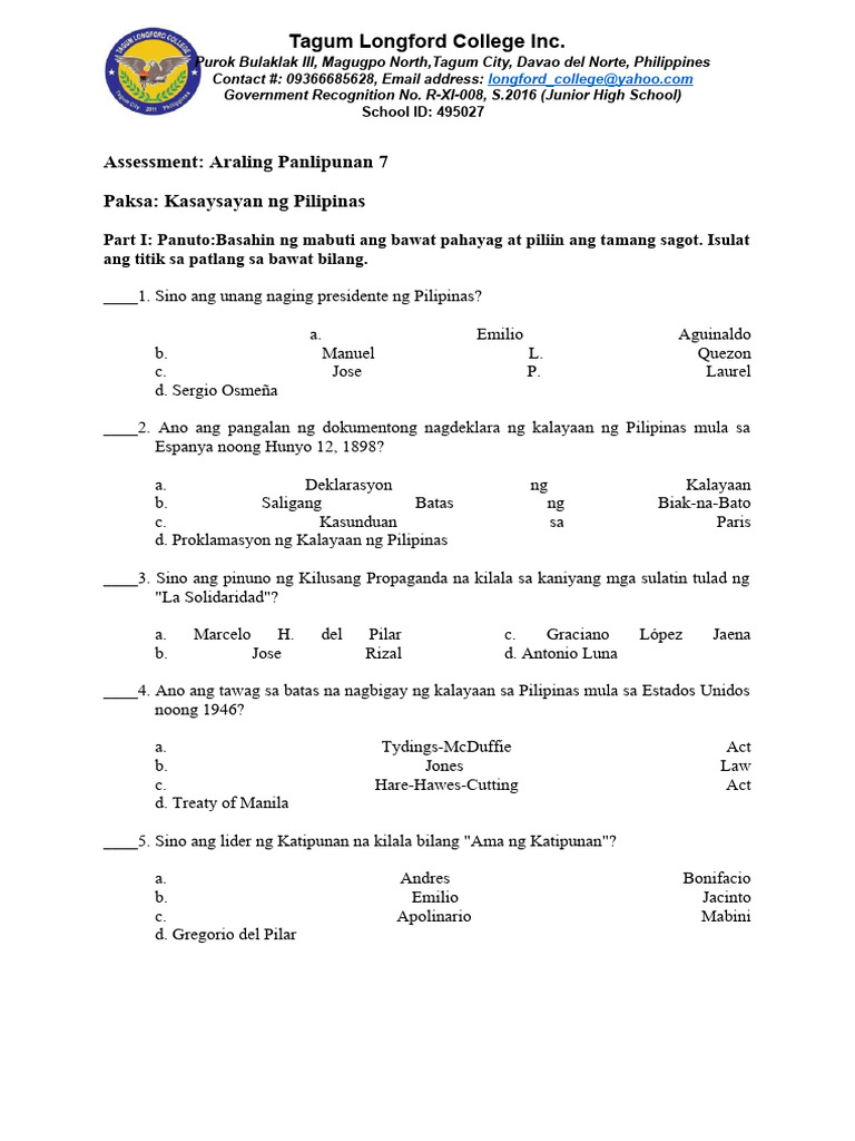 Assesment Test Grade7 | PDF