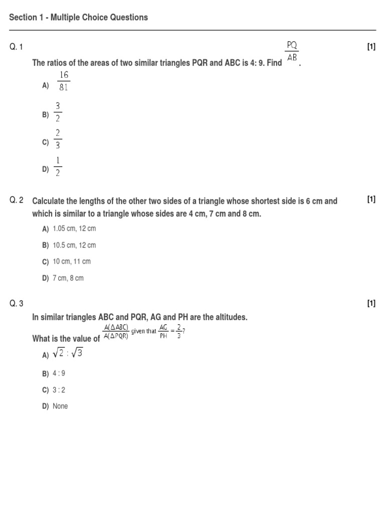 Similarity Test Question Test 1720548604 10 Maths | PDF | Area | Triangle