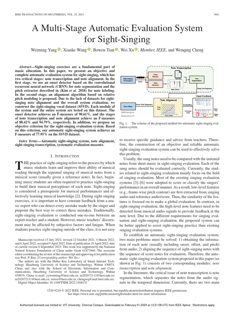 A Multi-Stage Automatic Evaluation System For Sight-Singing | PDF ...