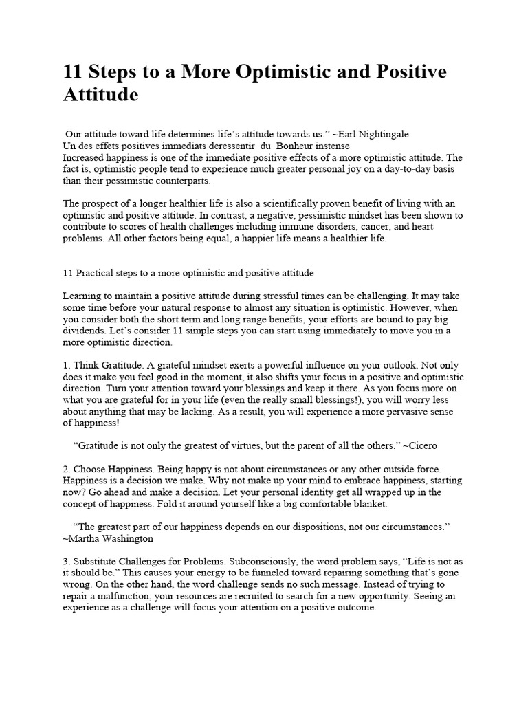 11 Steps To A More Optimistic and Positive Attitude | PDF | Optimism | Happiness
