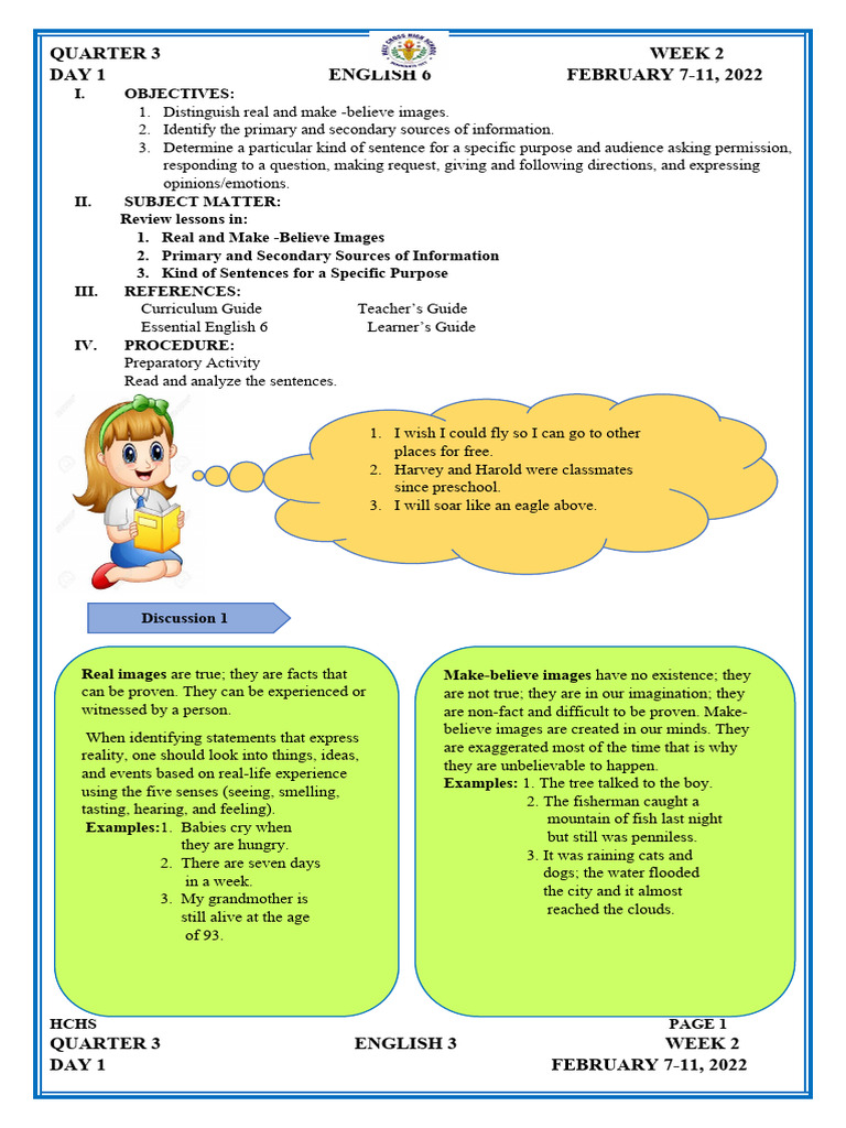 English Lesson Plan: Real vs. Make-Believe | PDF | Adjective | Noun