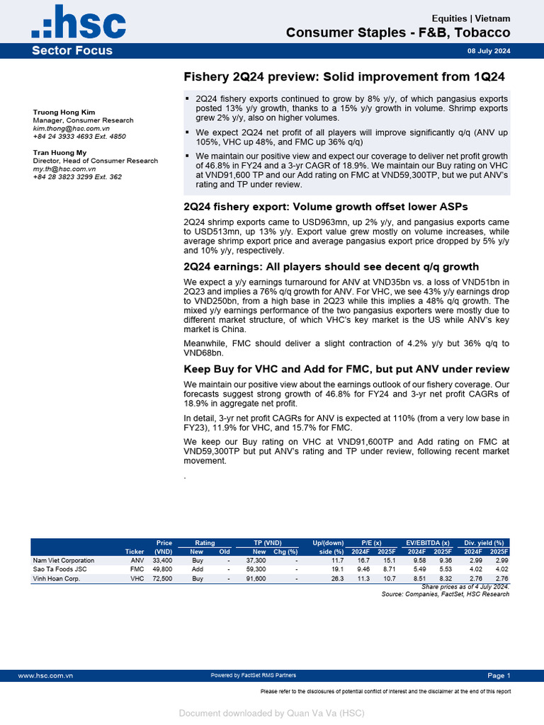 Fishery 2Q24 Preview Solid Improvement From 1Q24 - HSC | PDF | Securities (Finance) | Profit ...