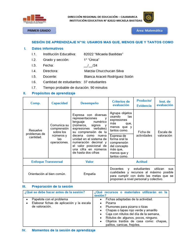 Sesión N°16. Usamos Mas Que - Menos Que y Tantos Como | PDF ...