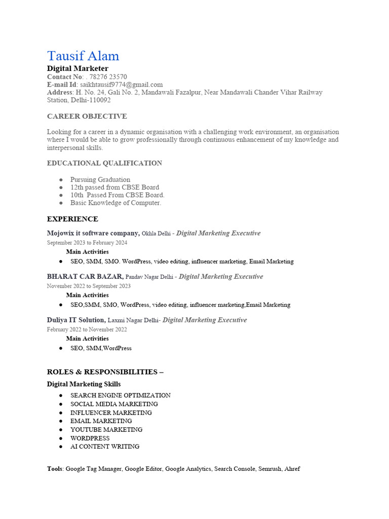 Tausif Alam Digital Marketer | PDF | Search Engine Optimization | Digital Marketing
