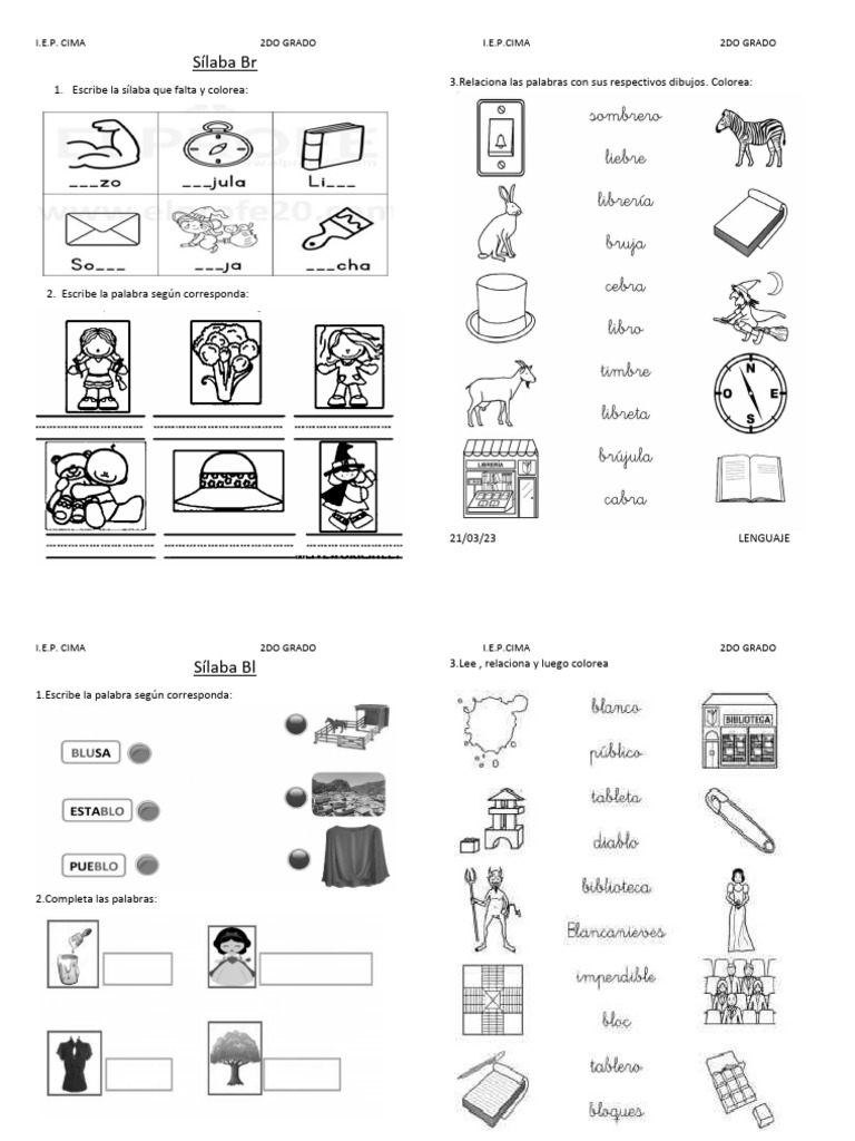 Sílaba Trabada BR-BL 2do Grado | PDF