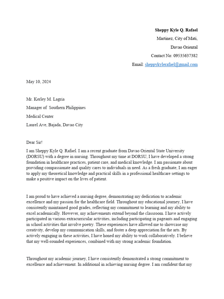 Application Letter | Download Free PDF | Nursing | Health Care