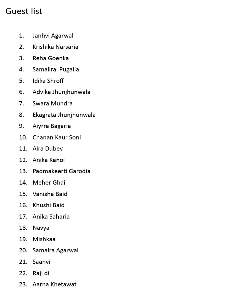 Guest List Yashi | PDF