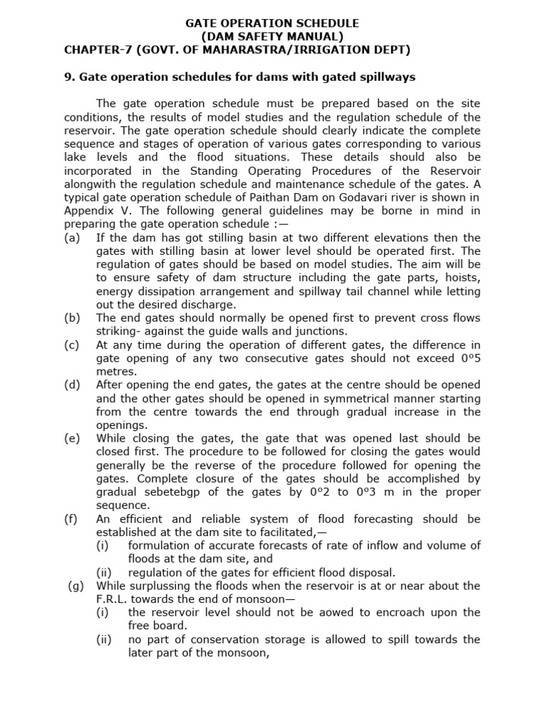Gate Operation Schedule Manual Maharastra | PDF | Spillway | Physical ...