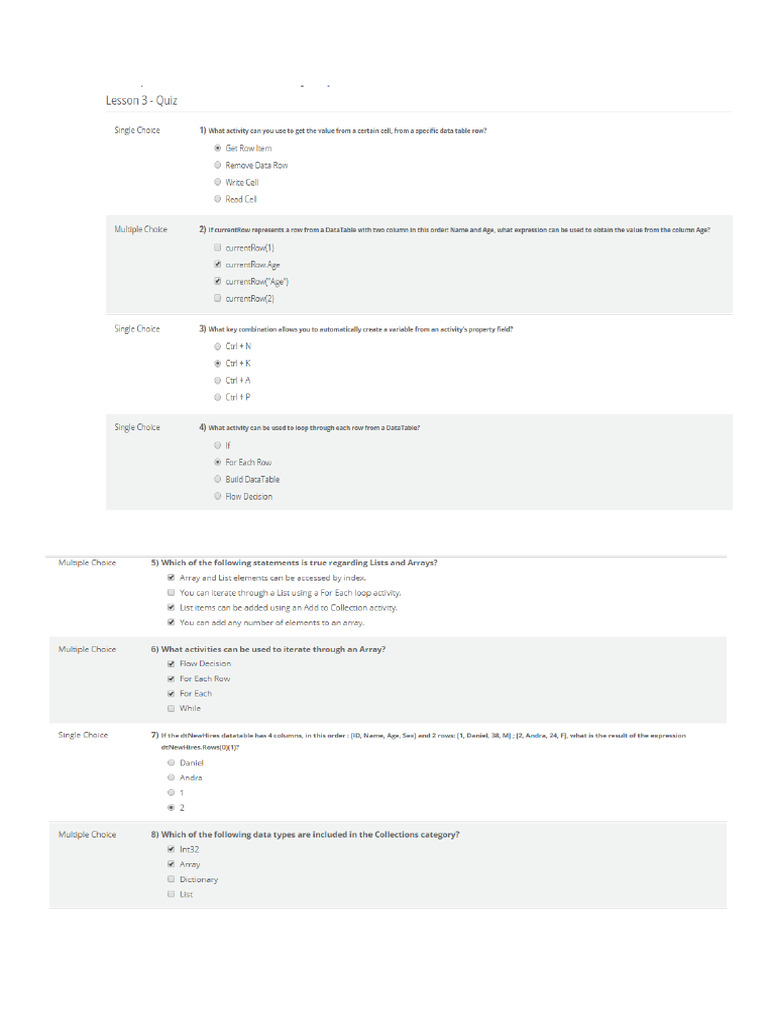 Lesson 3 Uipath Quiz | PDF