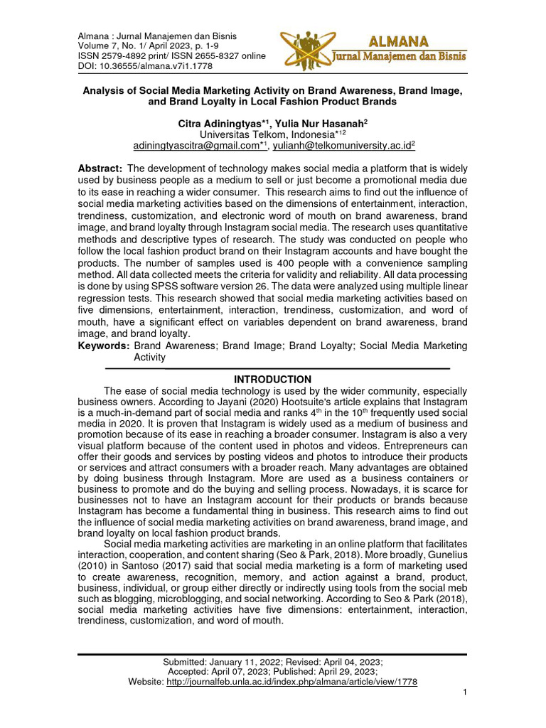 Analysis of Social Media Marketing Activity On Brand Awareness, Brand ... Analysis of Social Media Marketing Activity On Brand Awareness, Brand ...
