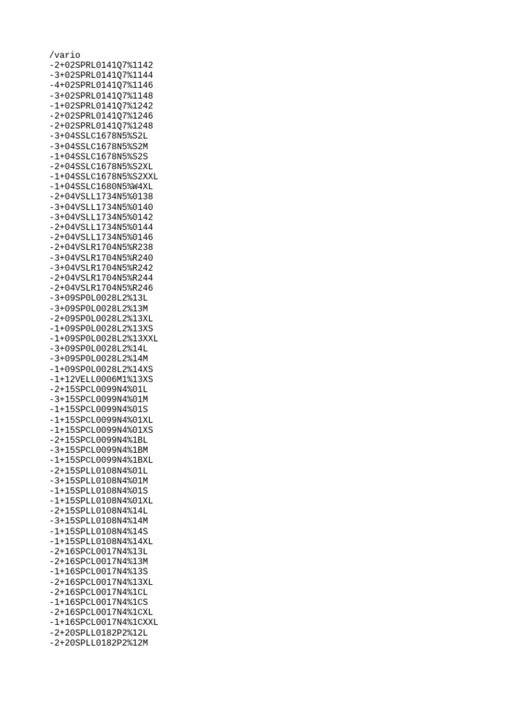 Product Variants and Sizes List | PDF | Science & Mathematics ...
