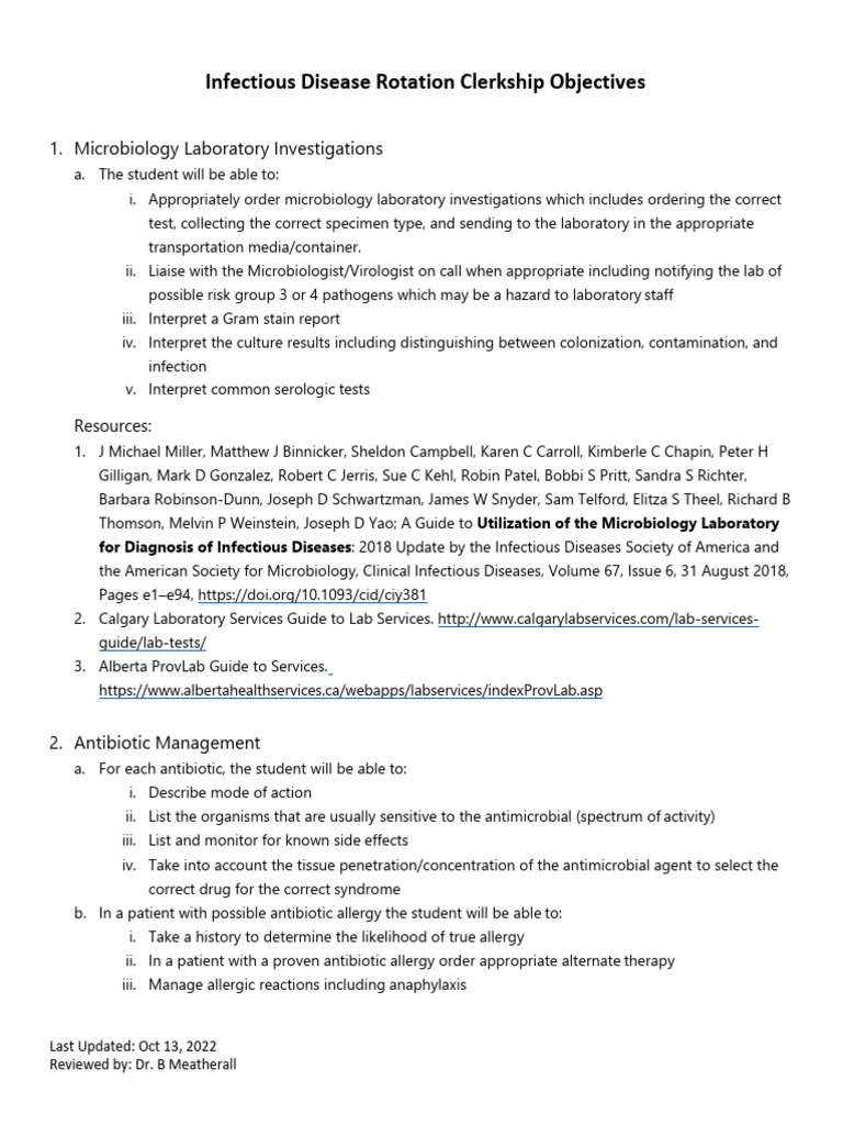 Id Rotation Objectives | PDF | Infection | Sepsis