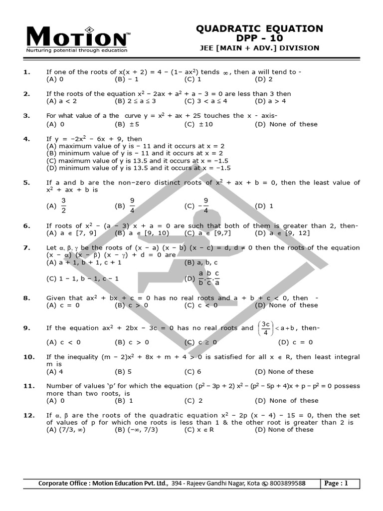 QuadraticEquation DPP-10 Question JEE @GB Sir | PDF | Equations | Mathematical Analysis