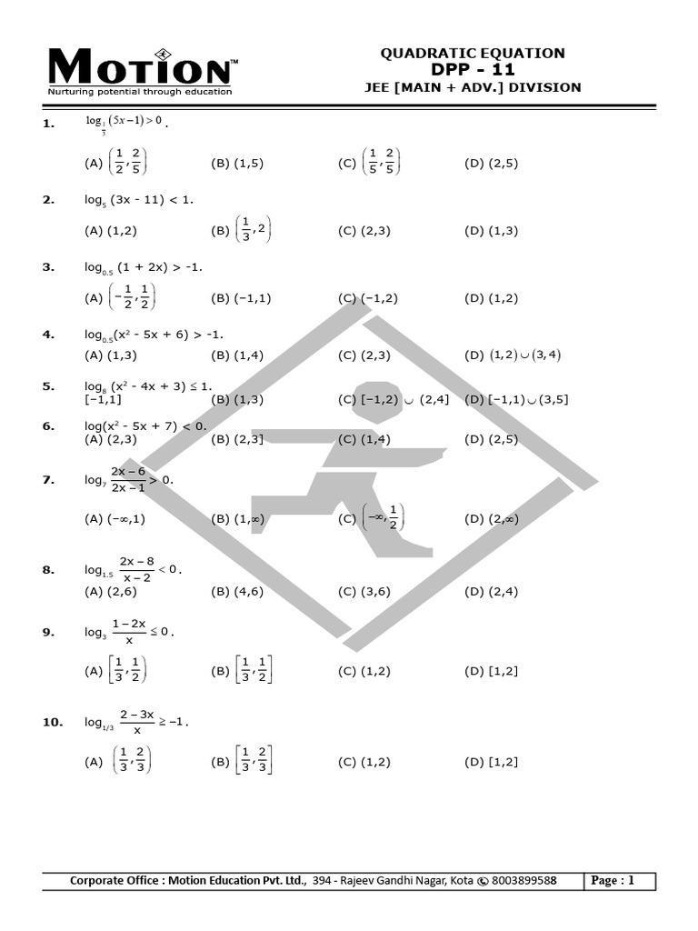 JEE Quadratic Equations Practice | PDF