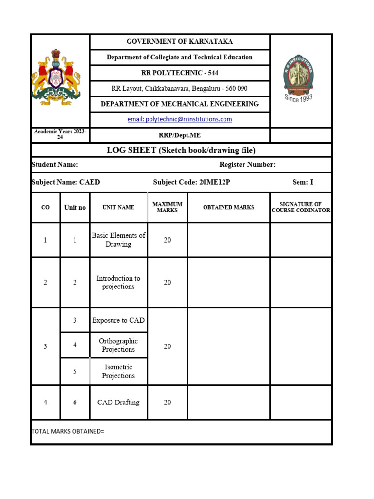 Caed Log Sheet | PDF | Computer Aided Design | Technical Drawing