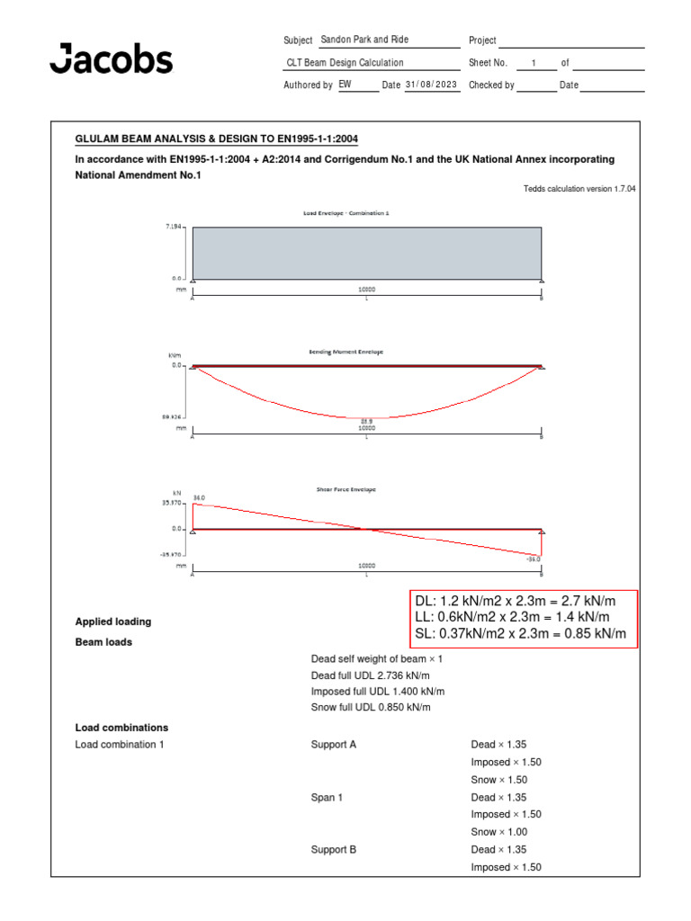 10m Span Timber Beam Analysis & Design (EN1995) | PDF | Bending ...
