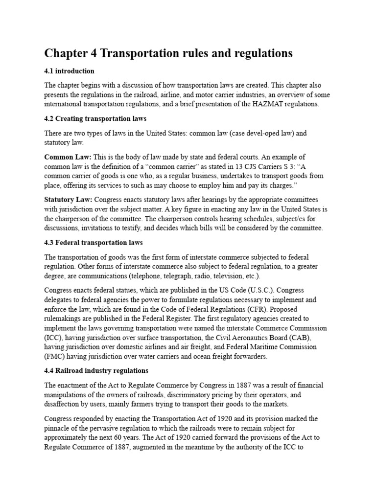 Transportation Law Overview | PDF | Interstate Commerce Commission | Cargo