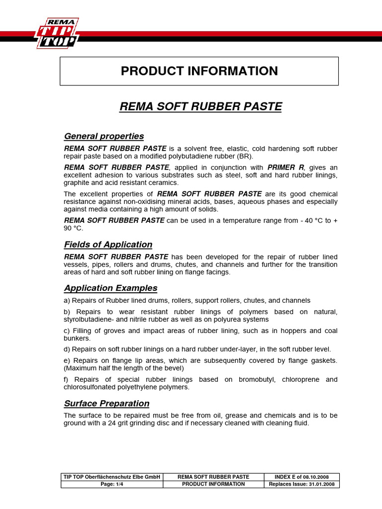 REMA Soft-Rubber-Repair-Paste | PDF | Natural Rubber | Polymers