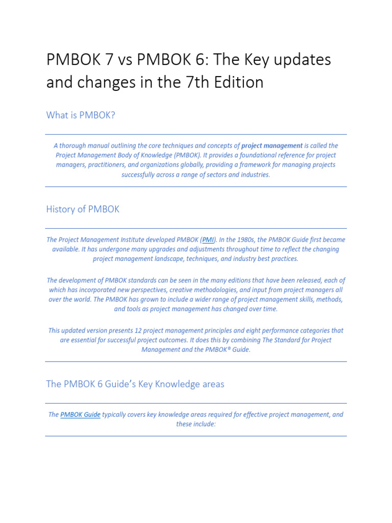 PMBOK 7 Vs PMBOK 6 - The Key Updates and Changes in The 7th Edition ...