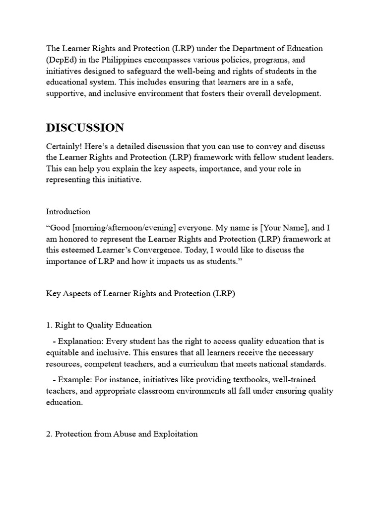 Learner Right and Protection (LRP) DepEd | PDF | Learning | Social ...