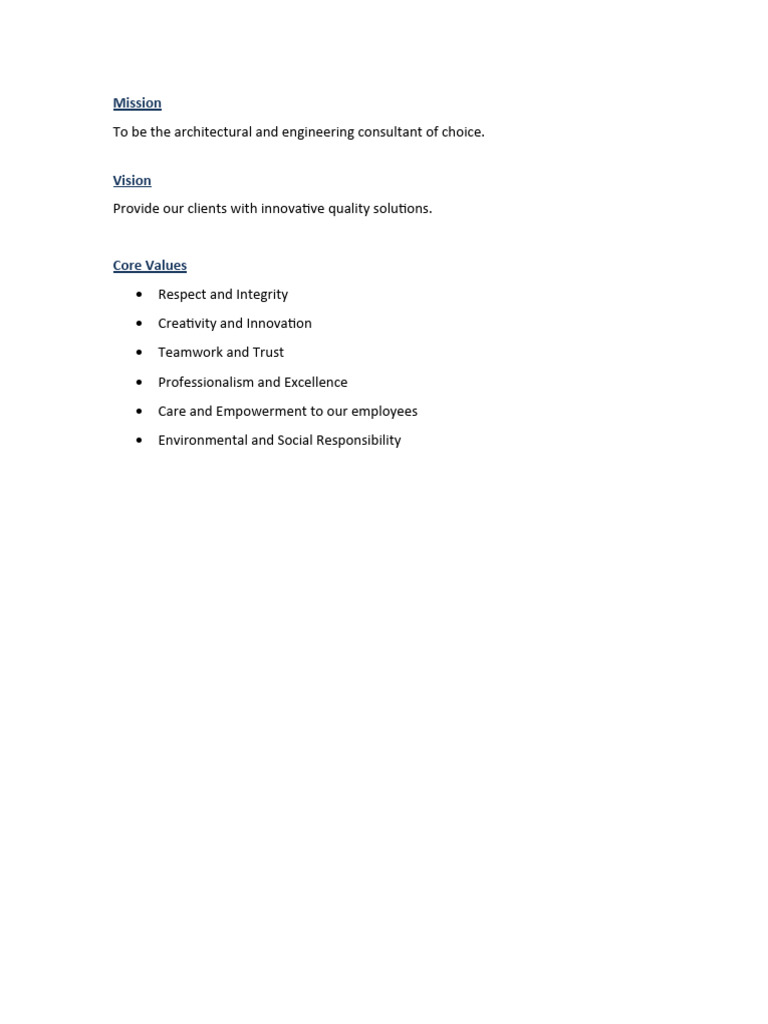 Architectural Consulting Mission & Values | PDF