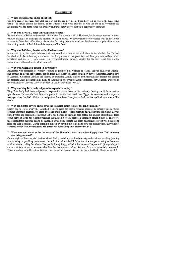 Discovering Tut Q&A | PDF | Tutankhamun | Polytheism