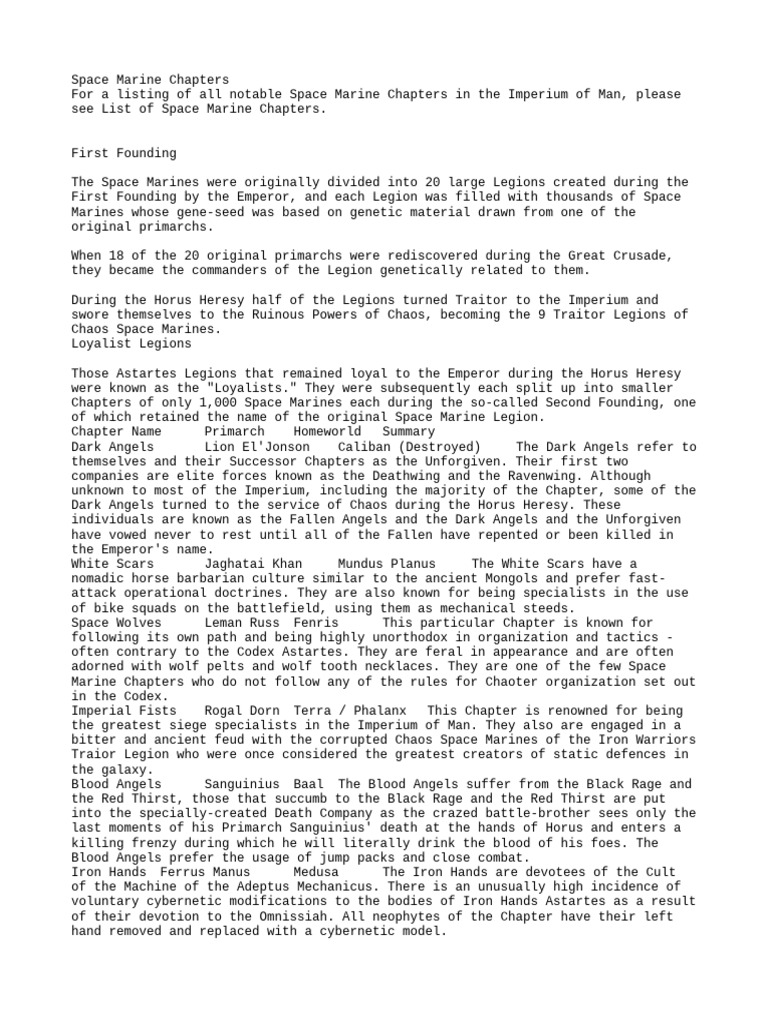 Space Marine Chapters Overview | PDF | History | Young Adult