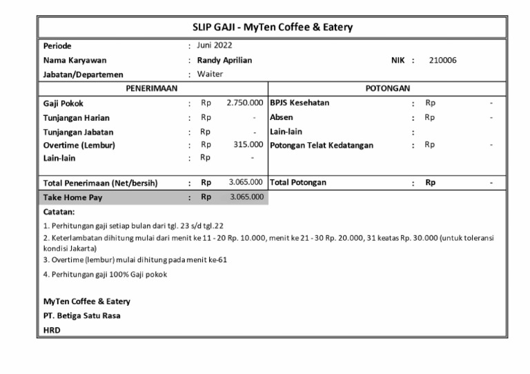 Slip Gaji - JUNI - 22 - RANDY | PDF