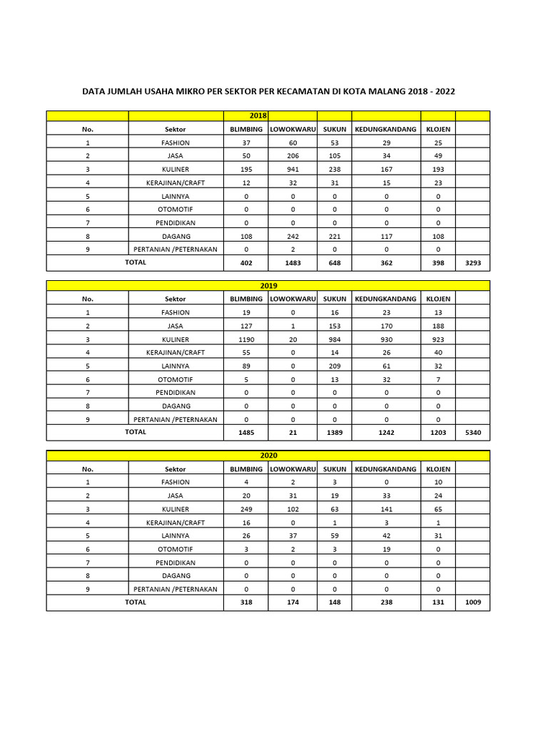 Data Usaha Mikro Malang 2018-2022 | PDF