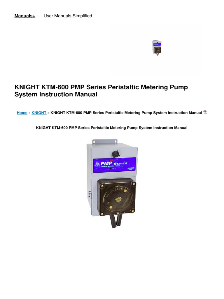 KTM 600 PMP Series Peristaltic Metering Pump System Manual | PDF | Pump | Switch